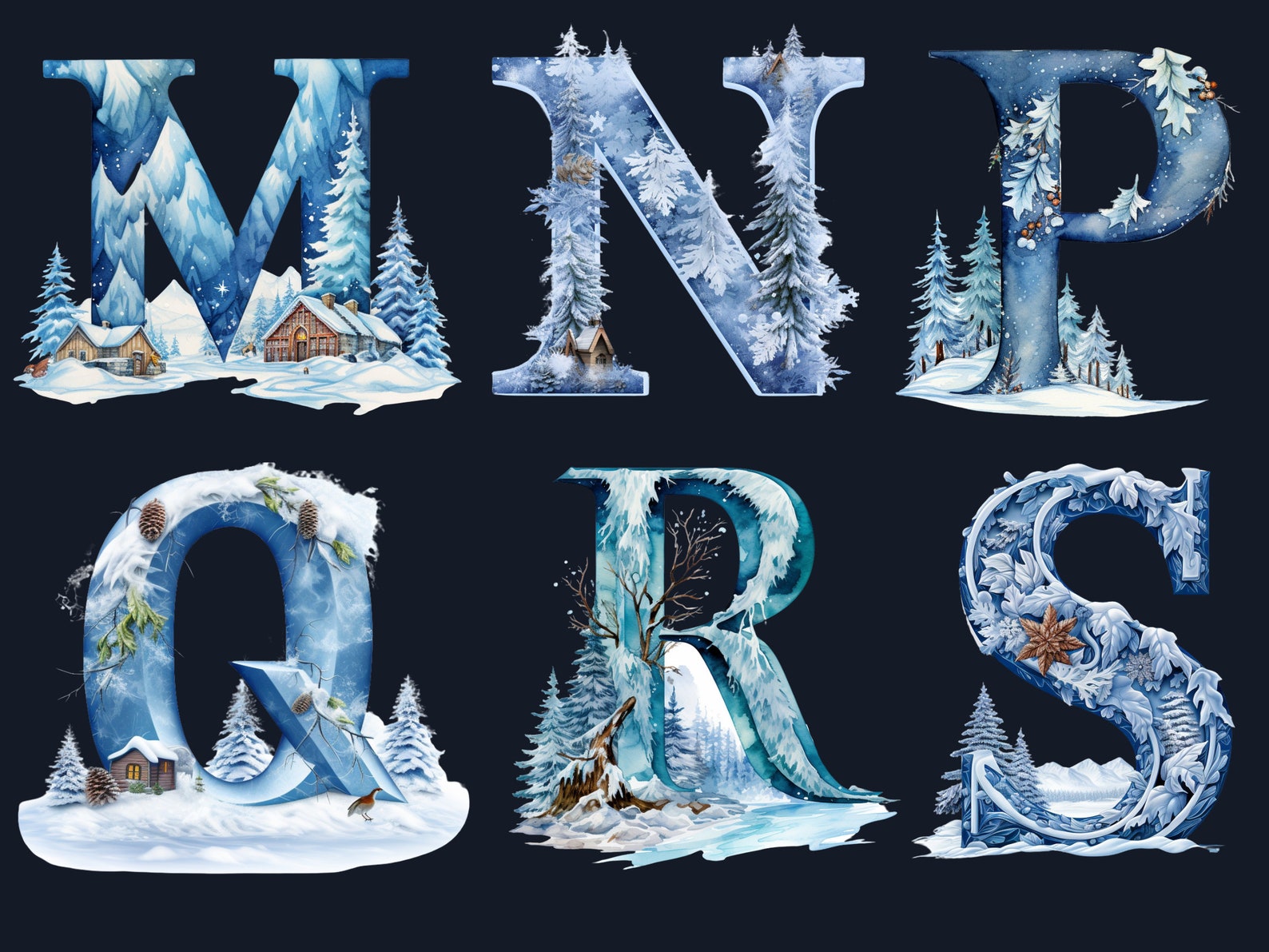 26 PNG Watercolour Winter Alphabet Clipart, Snowy Letters Clip Art ...