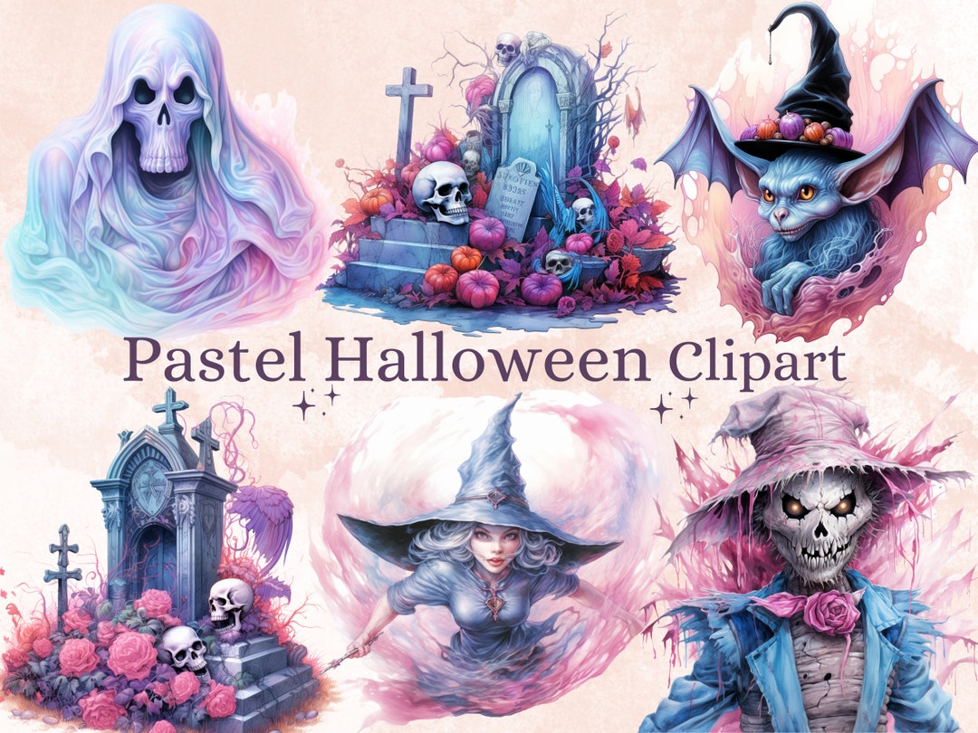 40 PNG Watercolour Pastel Halloween Bundle Clipart, Cute Pink Halloween ...