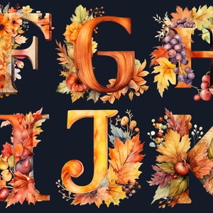 25 PNG Watercolor Fall Alphabet Clipart, Floral Autumn Letters ...