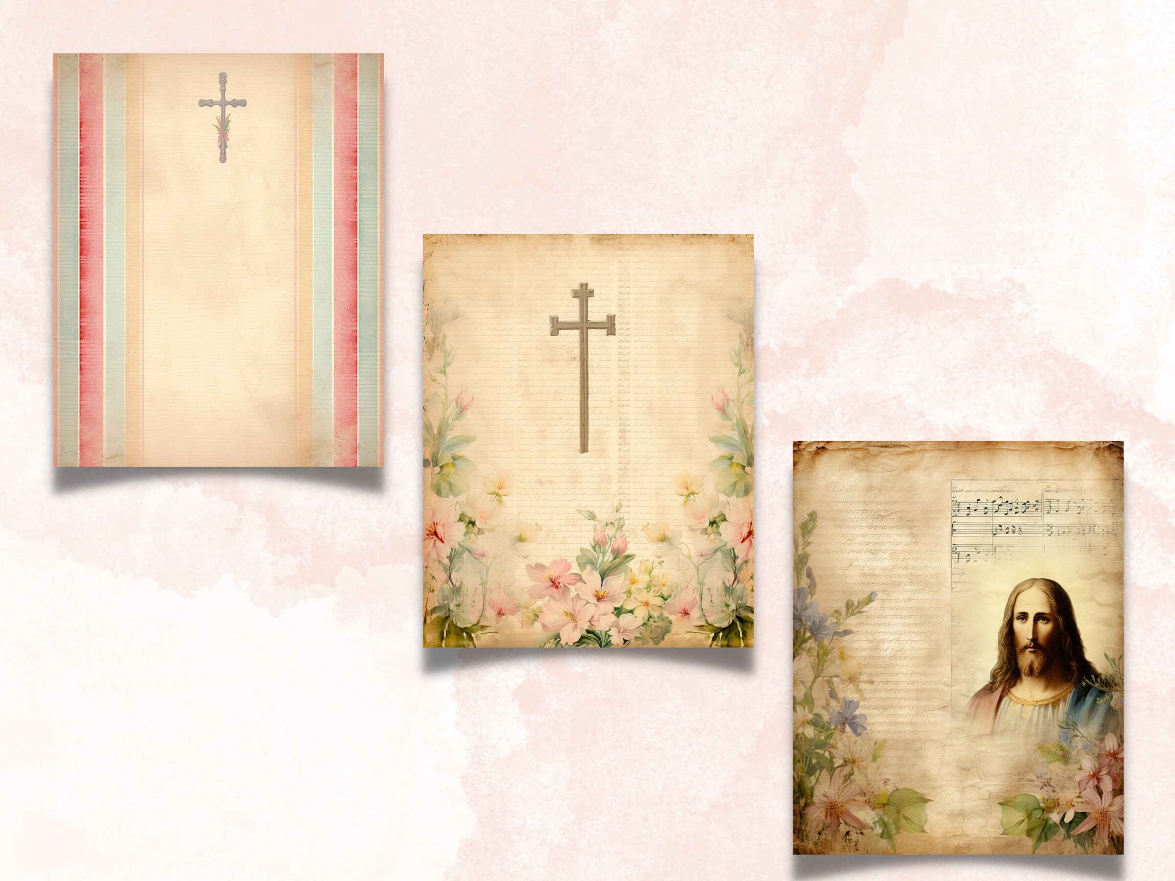 Printable Christian Easter Digital Paper, Cross Ephemera Collage ...