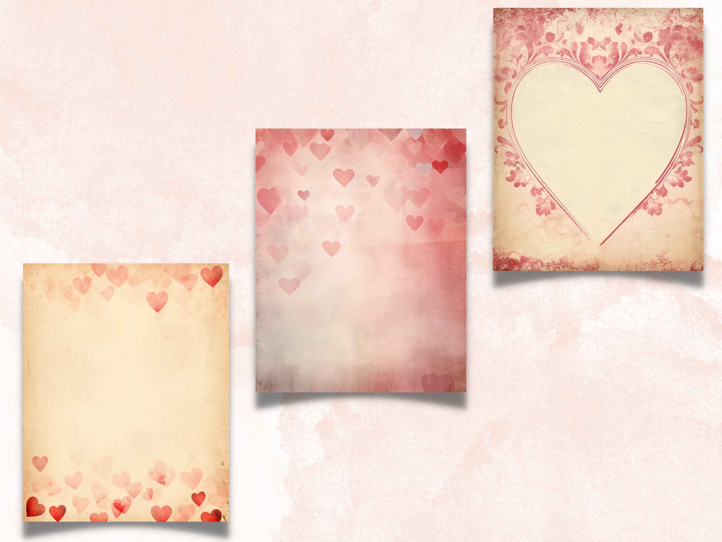Printable Valentine's Day Digital Paper, Romantic Valentine Ephemera ...