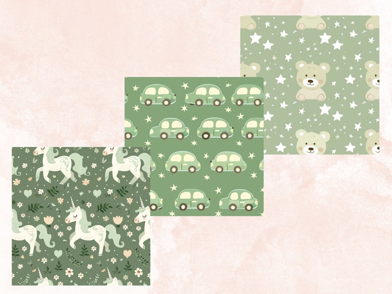 Seamless Green Baby Pattern Paper, Green Baby Nursery Ephemera ...