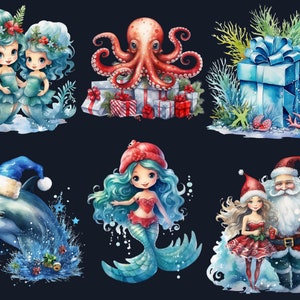 40 PNG Watercolour Christmas Mermaid Clipart, Christmas Underwater ...