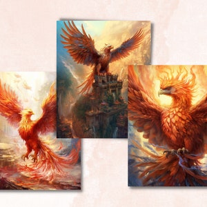 Printable Fantasy Phoneix Digital Paper, Magic Birds Background ...