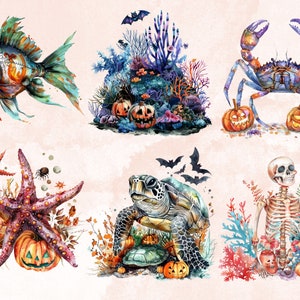 40 PNG Watercolor Underwater Halloween Clipart, Fantasy Halloween ...