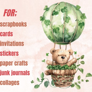 40 PNG Watercolor Green Teddy Bear Clipart, Boho Baby Shower ...