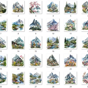 30 PNG Watercolor Spring Mountain Clipart, Floral Spring Scenes ...