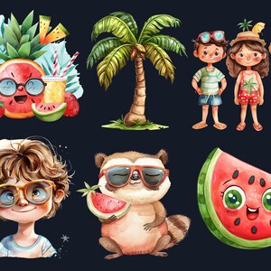 50 PNG Watercolor Cute Summer Clipart, Tropical Summer Animals ...