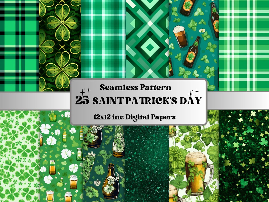 Seamless St.patrick’s Day Digital Paper, Four Leaf Clover Repeat ...