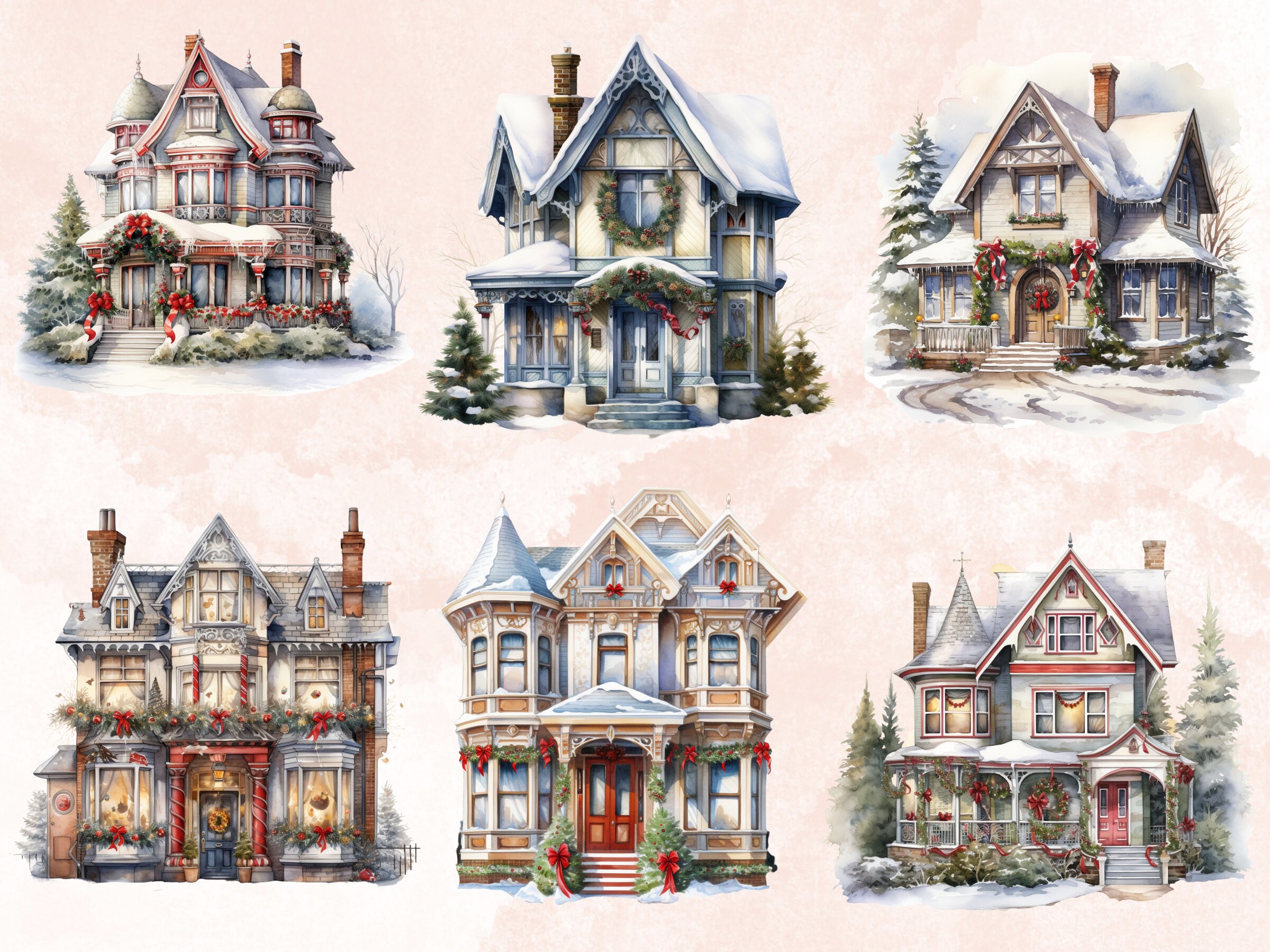 27 PNG Watercolor Christmas House Clipart, Merry Christmas Cottage ...