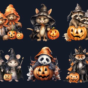 60 PNG Watercolor Halloween Animals Clipart, Cute Halloween Creatures ...