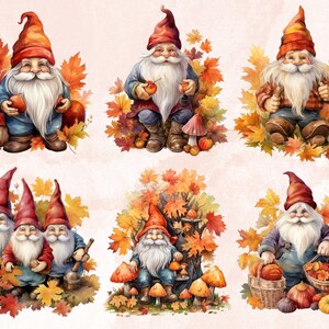 30 PNG Watercolor Fall Gnomes Clipart, Rustic Autumn Garden Gnome ...