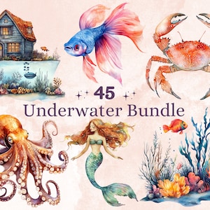 45 PNG Watercolor Underwater Clipart, Ocean Nursery Clip Art, Sea ...