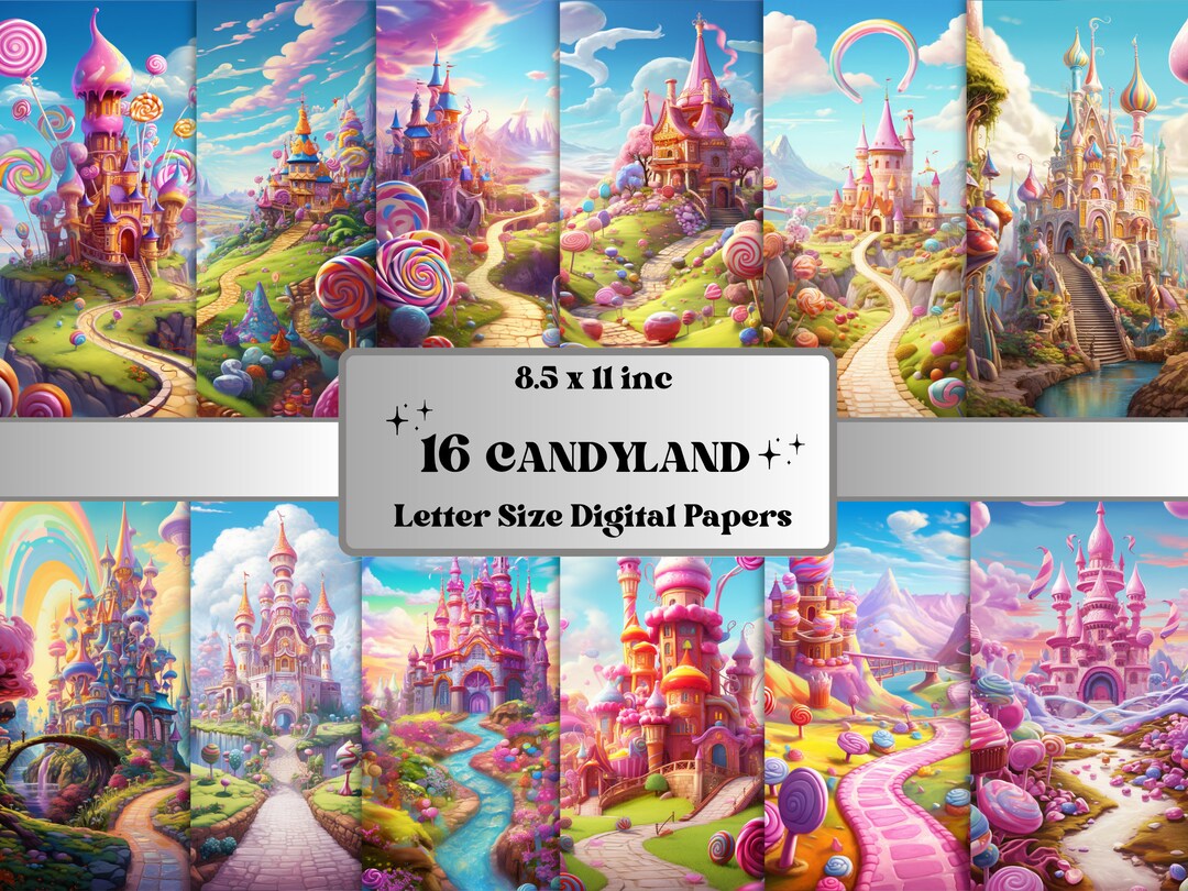 Printable Fantasy Candyland Digital Paper, Fairytale Sweet Candy ...