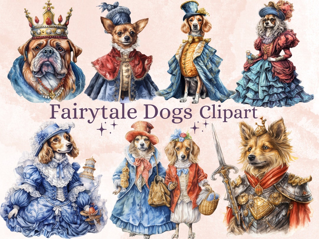 35 PNG Watercolor Fairytale Dogs Clipart Bundle, Fairy Tale Animal Clip ...
