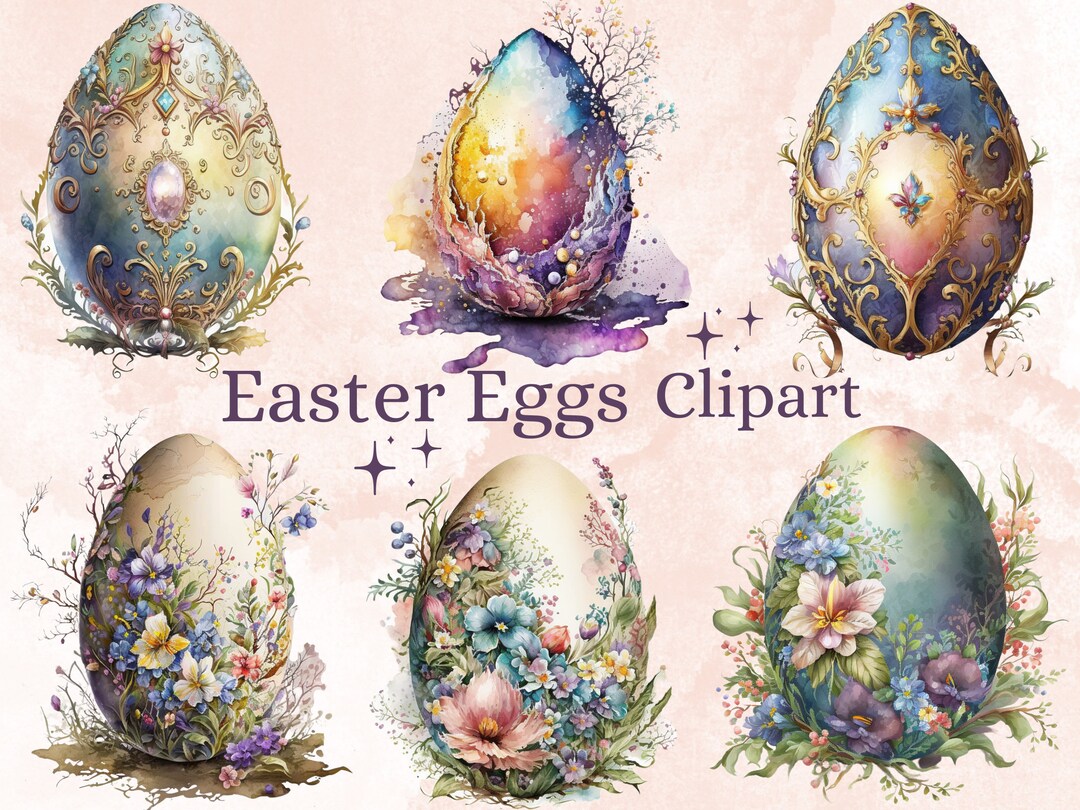 25 PNG Watercolour Easter Eggs Clipart, Floral Easter Egg Clip Art ...