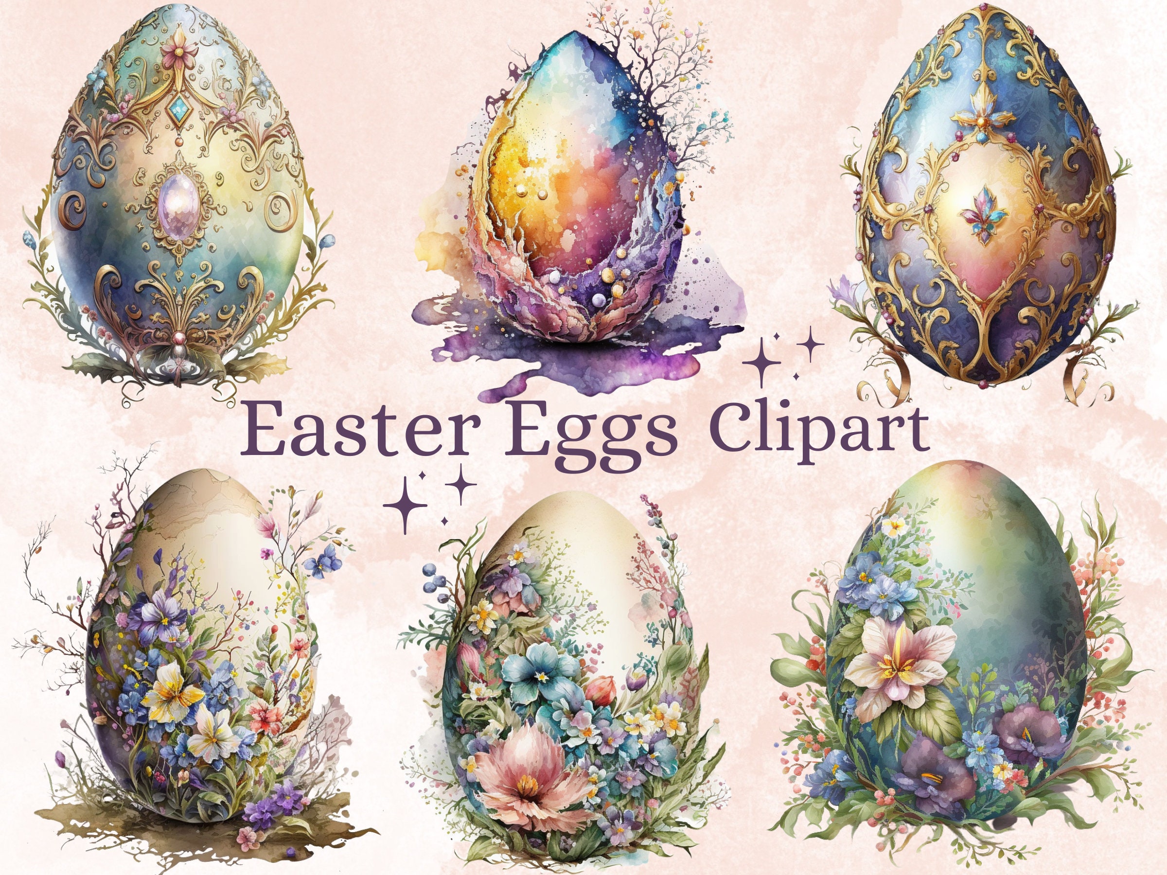 25 PNG Watercolour Easter Eggs Clipart Floral Easter Egg Clip - Etsy UK