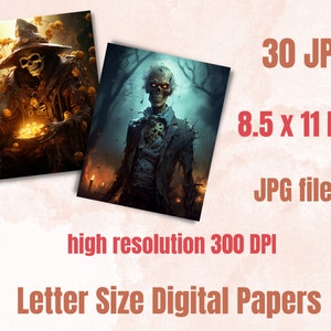 Printable Halloween Horror Characters Digital Paper, Halloween Scenes ...