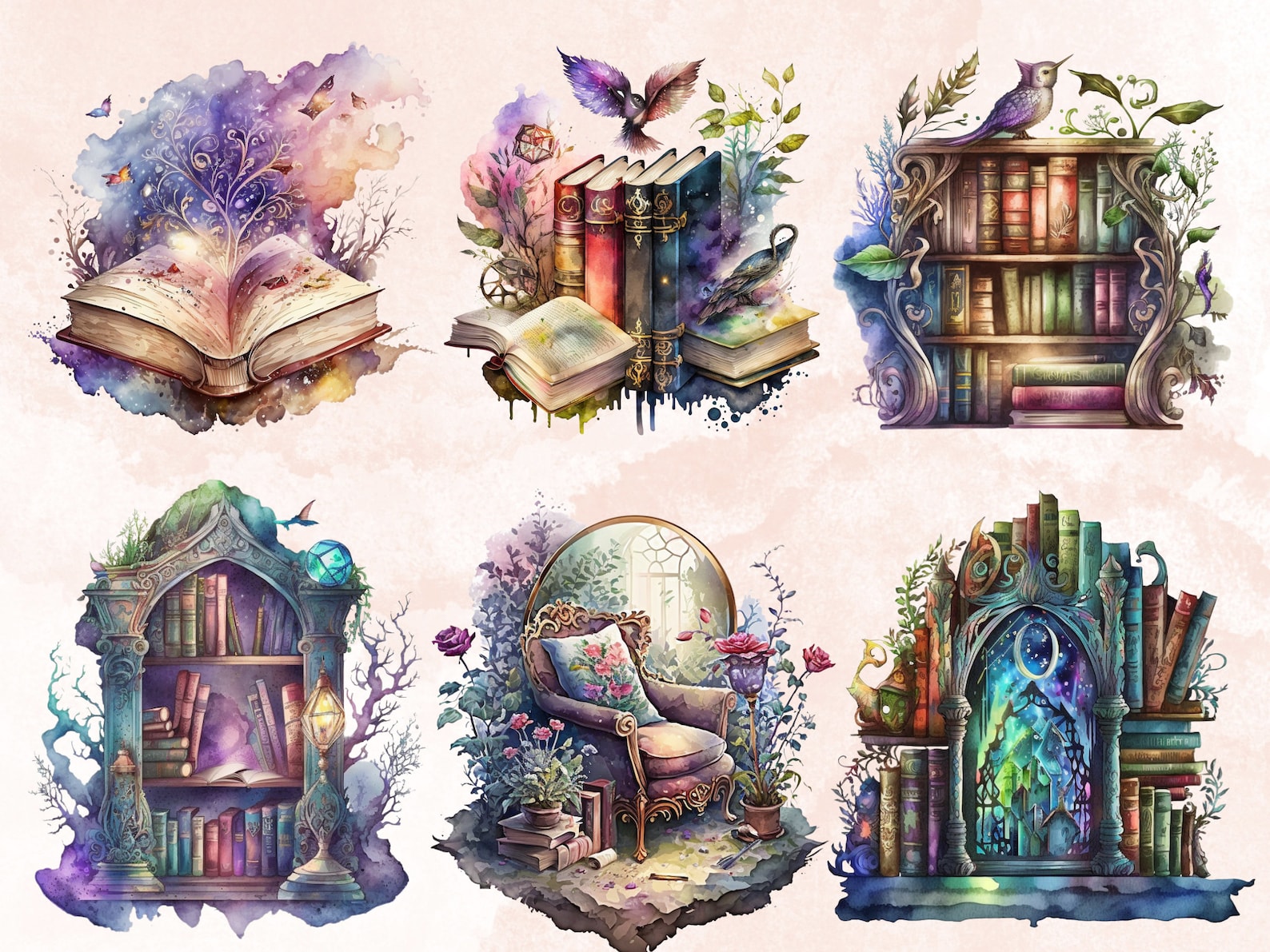33 PNG Watercolour Fantasy Reading Clipart Fantasy Books Clip - Etsy