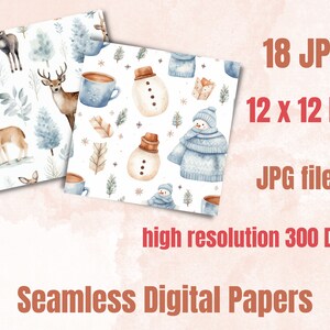 Seamless Watercolor Winter Digital Paper Pack, Snowy Holiday Repeating ...