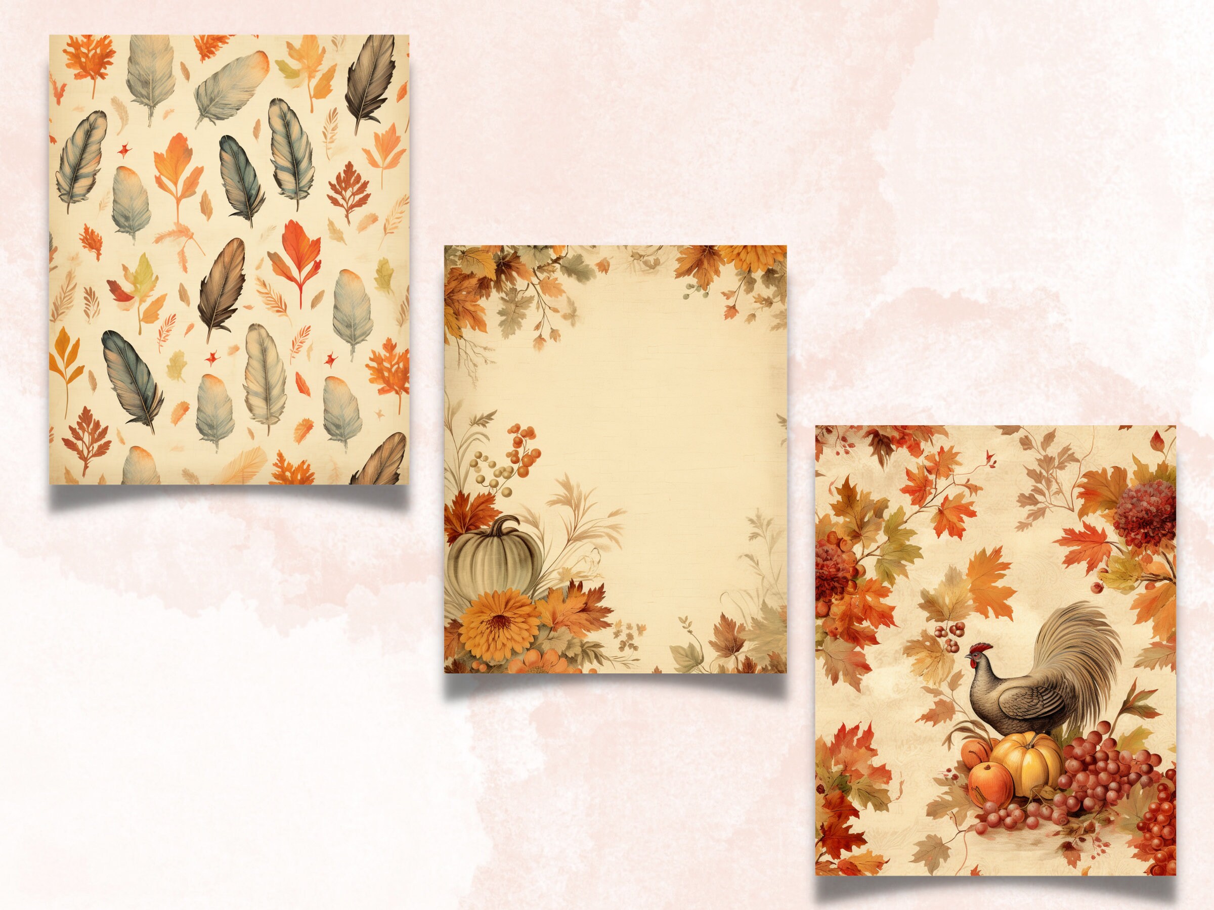 Printable Vintage Thanksgiving Digital Paper, Fall Autumn Ephemera ...