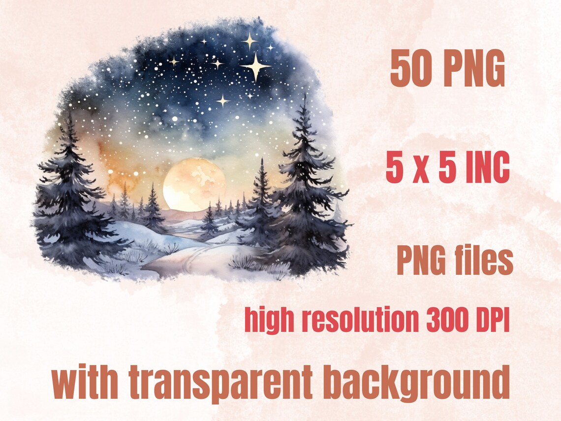 50 PNG Watercolour Celestial Christmas Clipart, Fantasy Christmas Sky ...