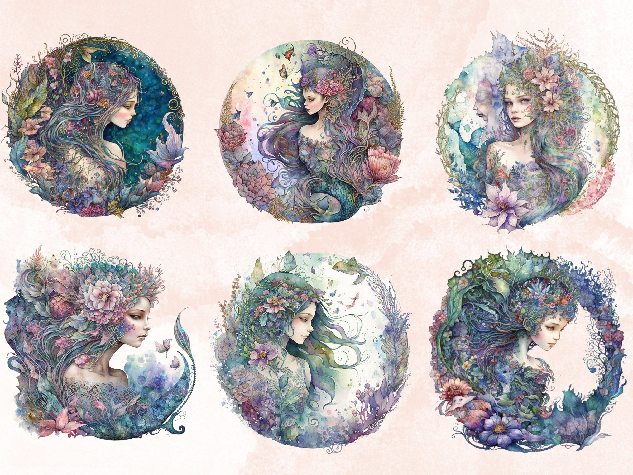 16 PNG Watercolor Elegant Mermaid Clipart, Mermaid Clip Art, Royal ...
