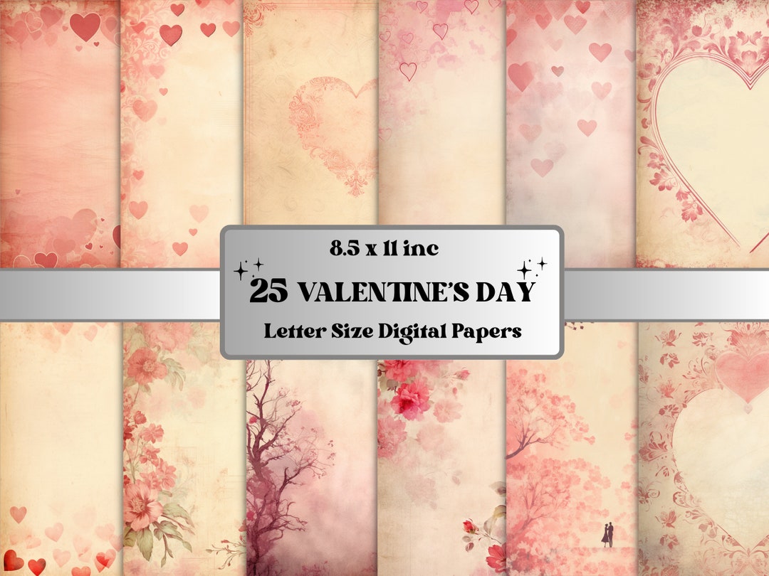 Printable Valentine's Day Digital Paper, Romantic Valentine Ephemera ...