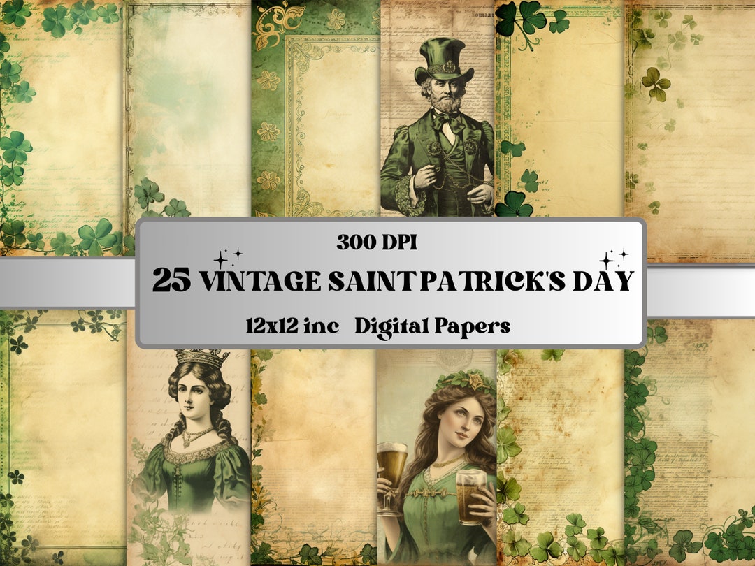 Printable Vintage St.patrick’s Day Digital Paper, Four Leaf Clover ...