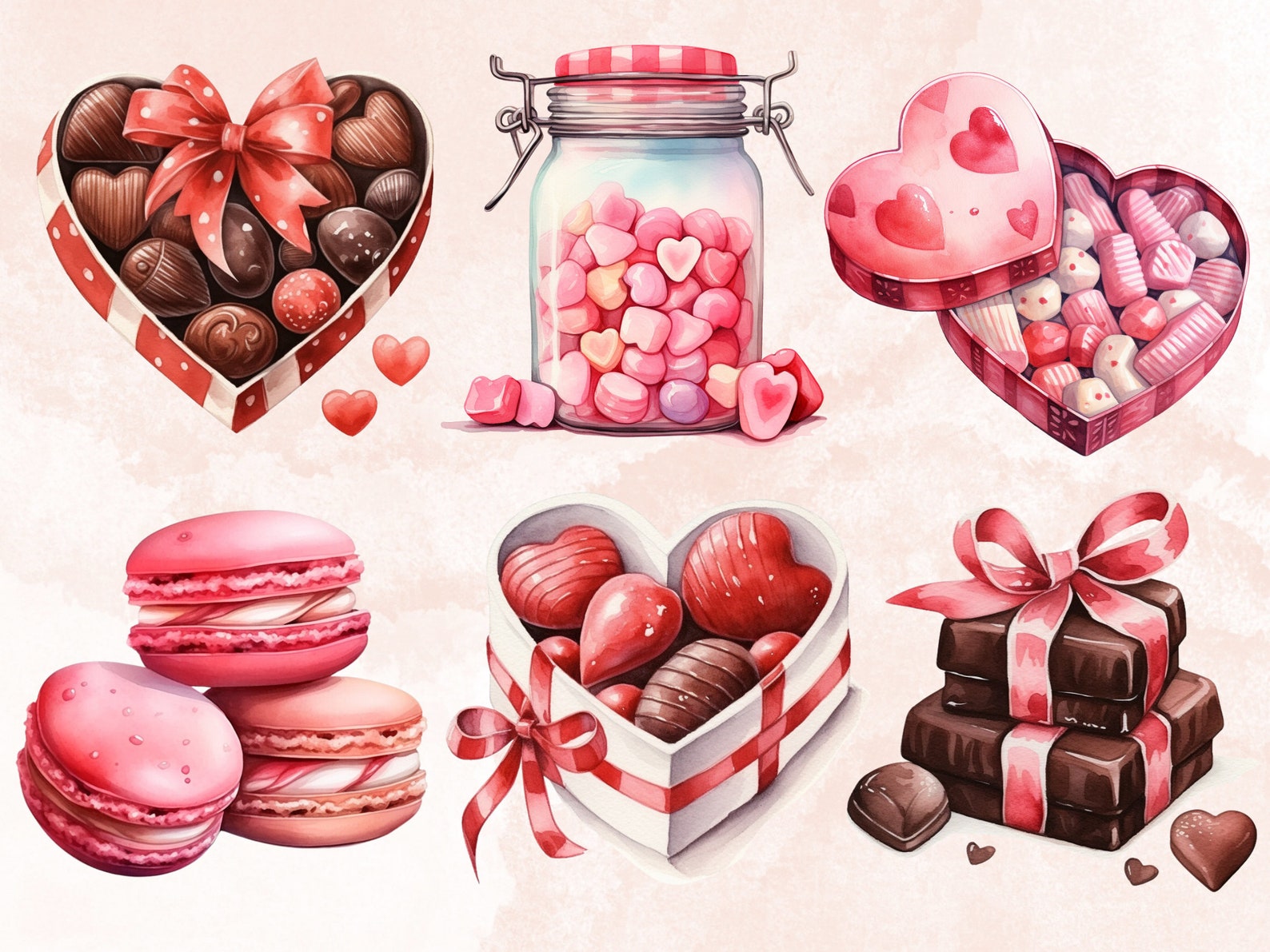 50 PNG Watercolor Valentine's Day Dessert Clipart, Sweet Valentines Day ...