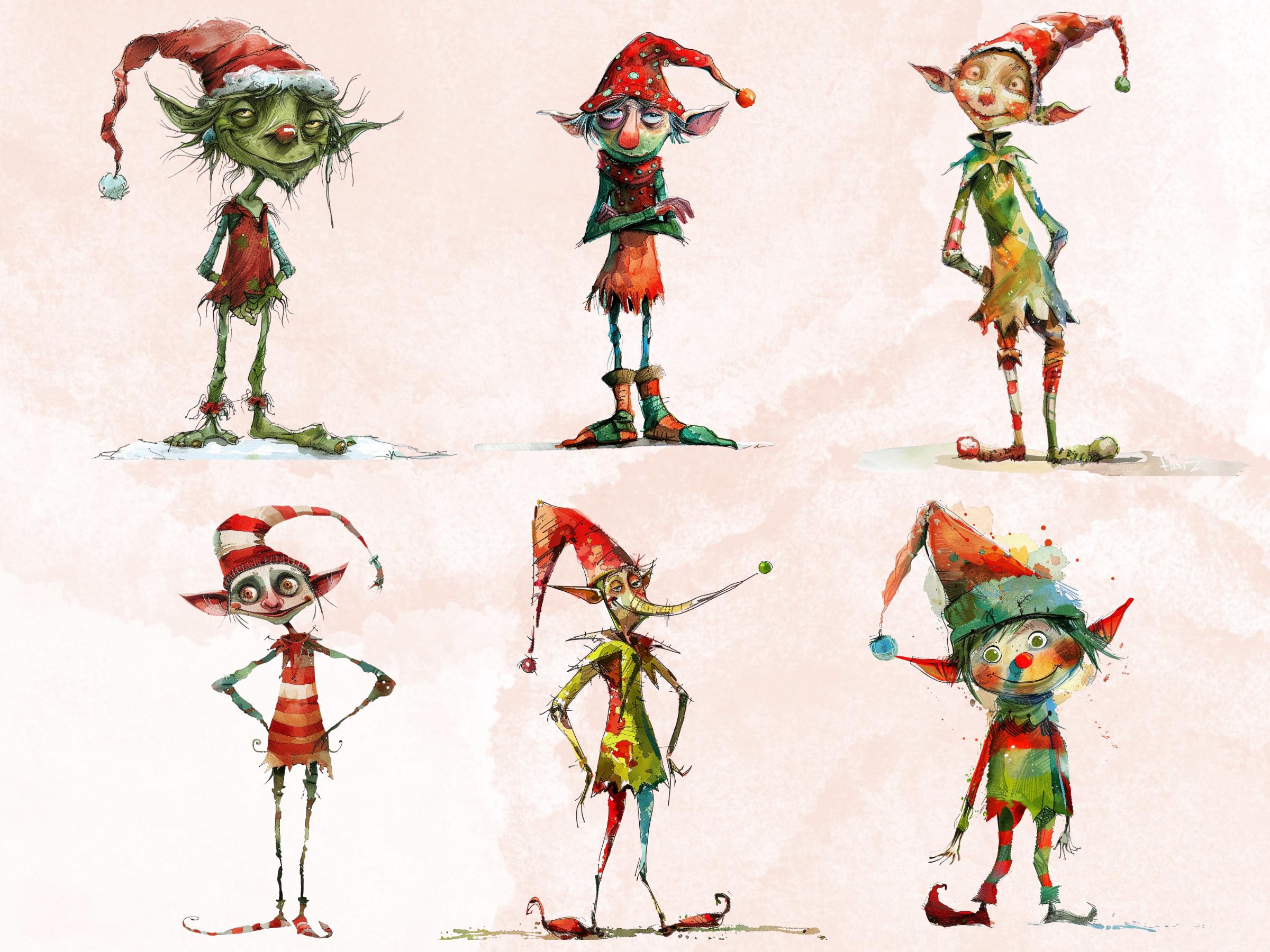 40 PNG Whimsical Christmas Elf Clipart, Quirky Xmas Elves Illustration ...
