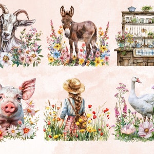 50 PNG Watercolor Spring Farm Clipart, Floral Spring Farmer ...