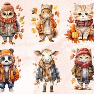 55 PNG Watercolor Fall Animals Bundle Clipart, Cute Autumn Animal ...