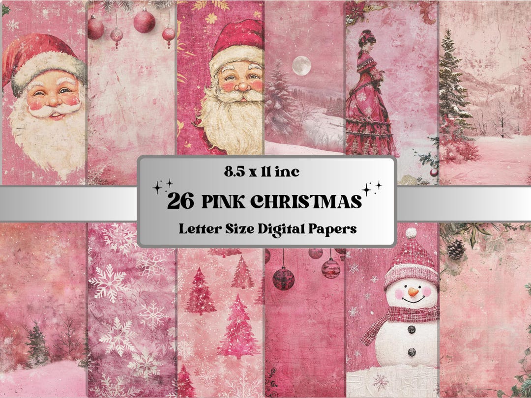 Printable Pink Christmas Digital Journal Paper, Mixed Media Christmas ...