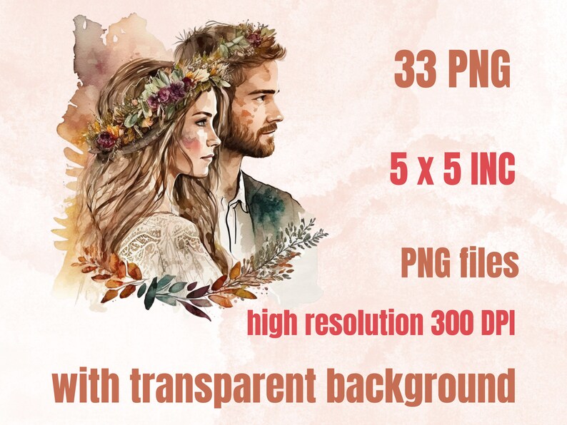 33 PNG Watercolour Boho Wedding Clipart Bohemian Rustic - Etsy