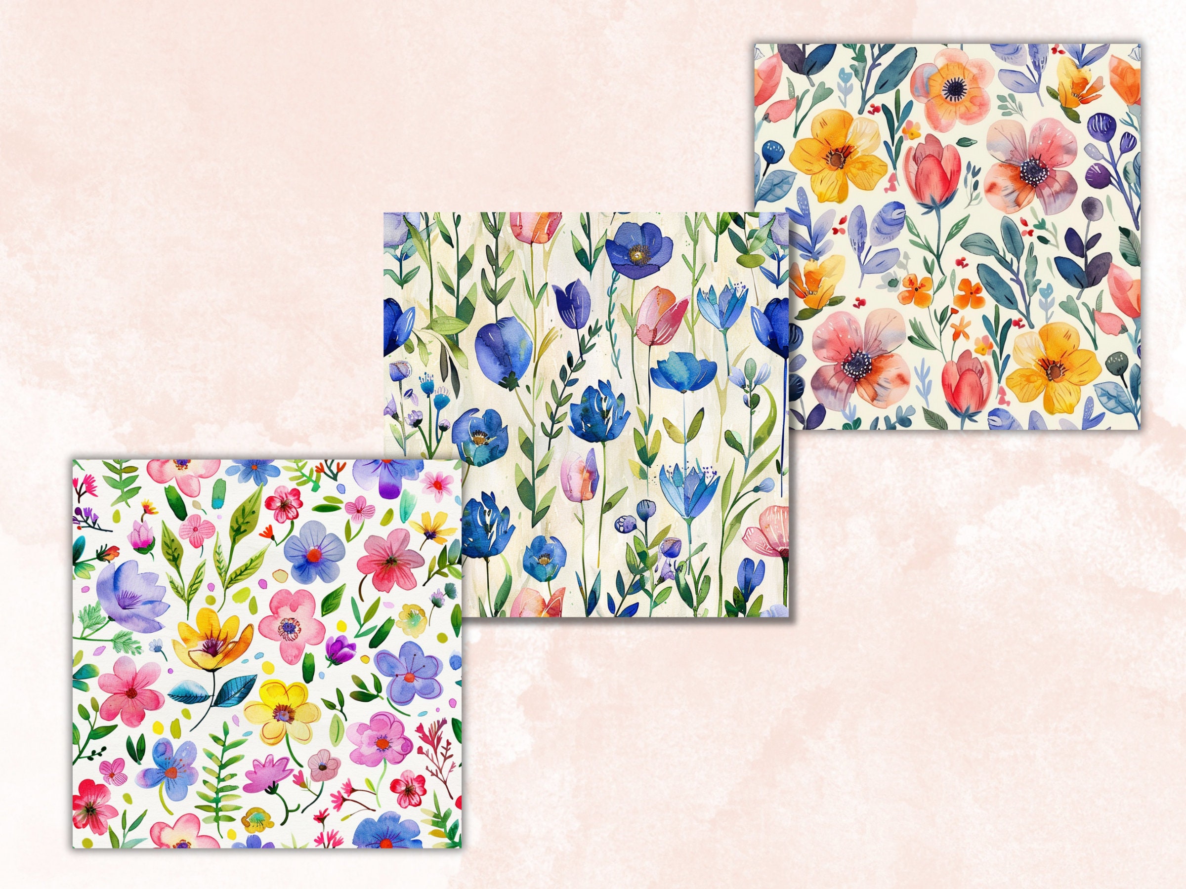 Seamless Watercolor Spring Digital Paper, Spring Botanical Seamless ...