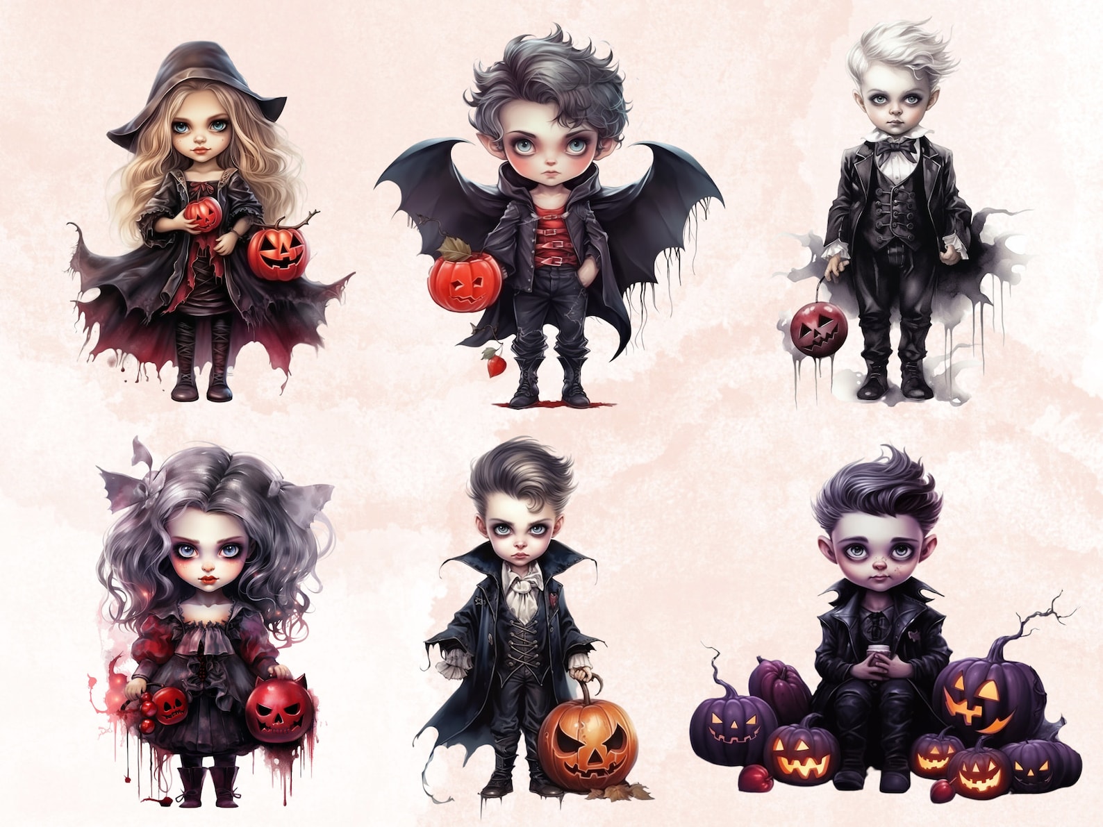 28 PNG Watercolor Little Vampires Clipart, Cute Creepy Halloween ...