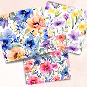 Watercolor Spring Floral Digital Paper, Flowers Seamless Pattern ...