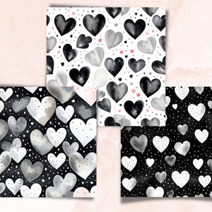 Seamless Black White Valentine's Day Digital Paper, Romantic Valentine ...