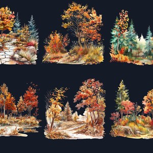 30 PNG Watercolor Autumn Landscape Clipart, Fall Forest Scenes ...