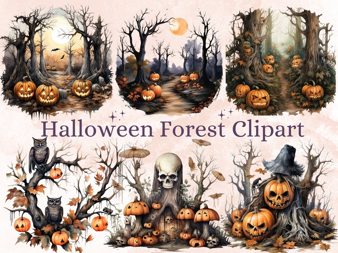 38 PNG Watercolor Halloween Forest Clipart, Halloween Woodland ...
