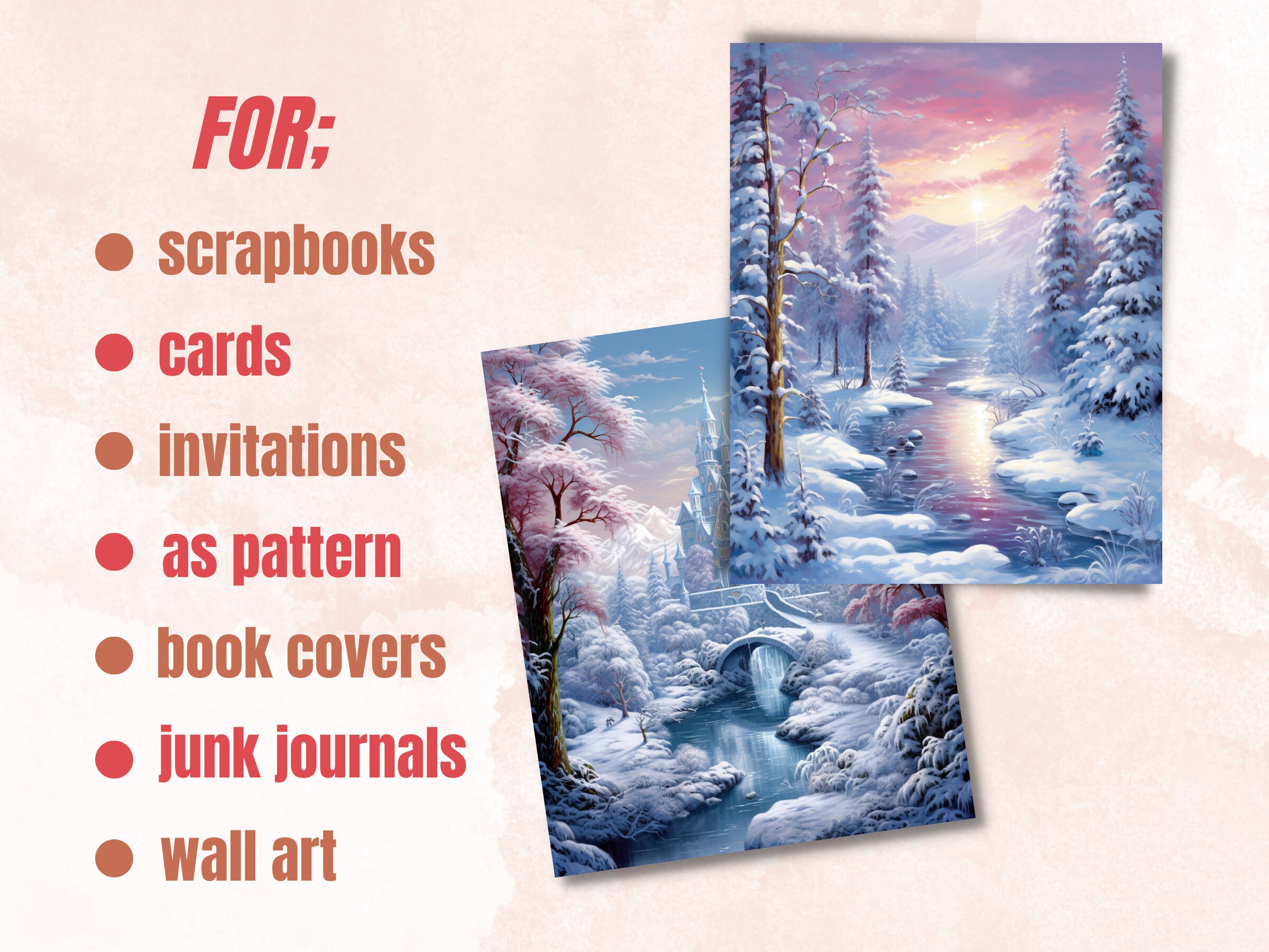 Printable Winter Wonderland Digital Paper, Snow Forest Background ...