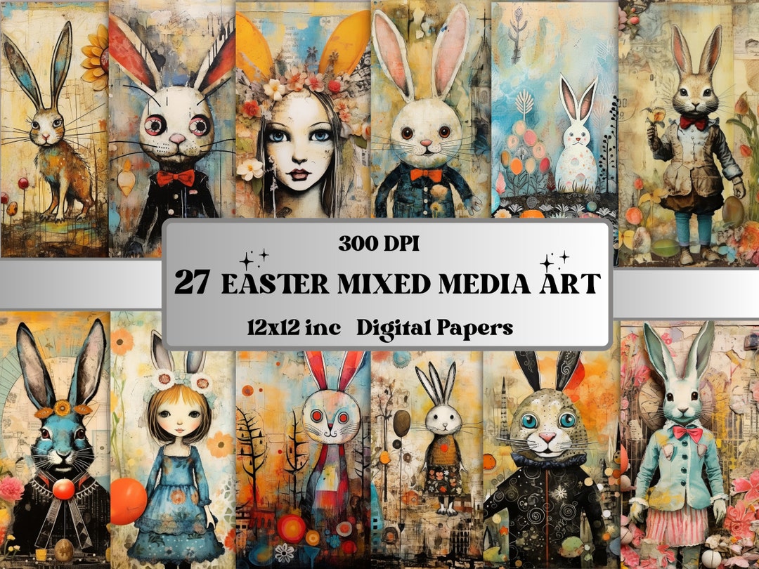 Printable Easter Mixed Media Digital Paper, Mixed Media Art Collage ...