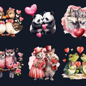 30 PNG Watercolor Valentine's Day Animal Couple Clipart, Valentines Day ...