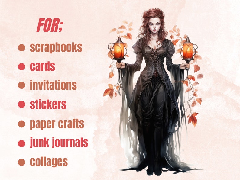 45 PNG Watercolor Gothic Fall Clipart Bundle , Creepy Autumn Pumpkin ...