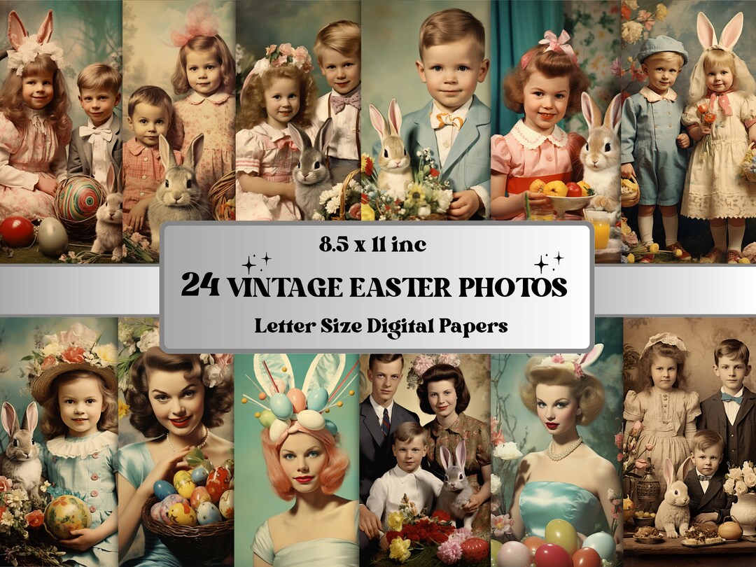 Printable Vintage Easter Photos Digital Paper, Retro Easter Old ...