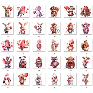 40 PNG Watercolor Valentine's Day Animals Clipart, Lovely Valentines ...