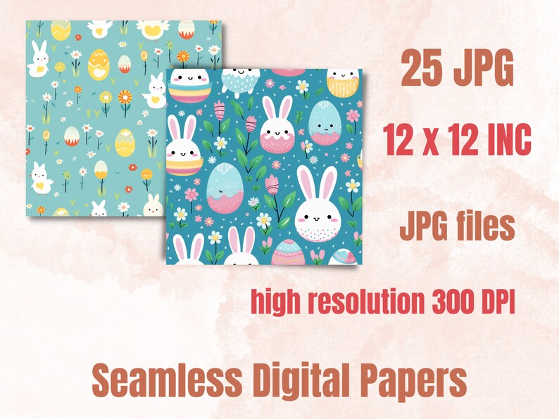 Seamless Cute Easter Digital Paper, Easter Bunny Seamless Pattern ...