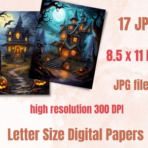 Printable Halloween Gothic Houses Digital Paper, Haunted Mansion ...