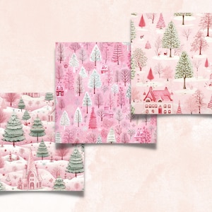 Printable Pink Christmas Digital Paper, Pastel Christmas Ephemera ...